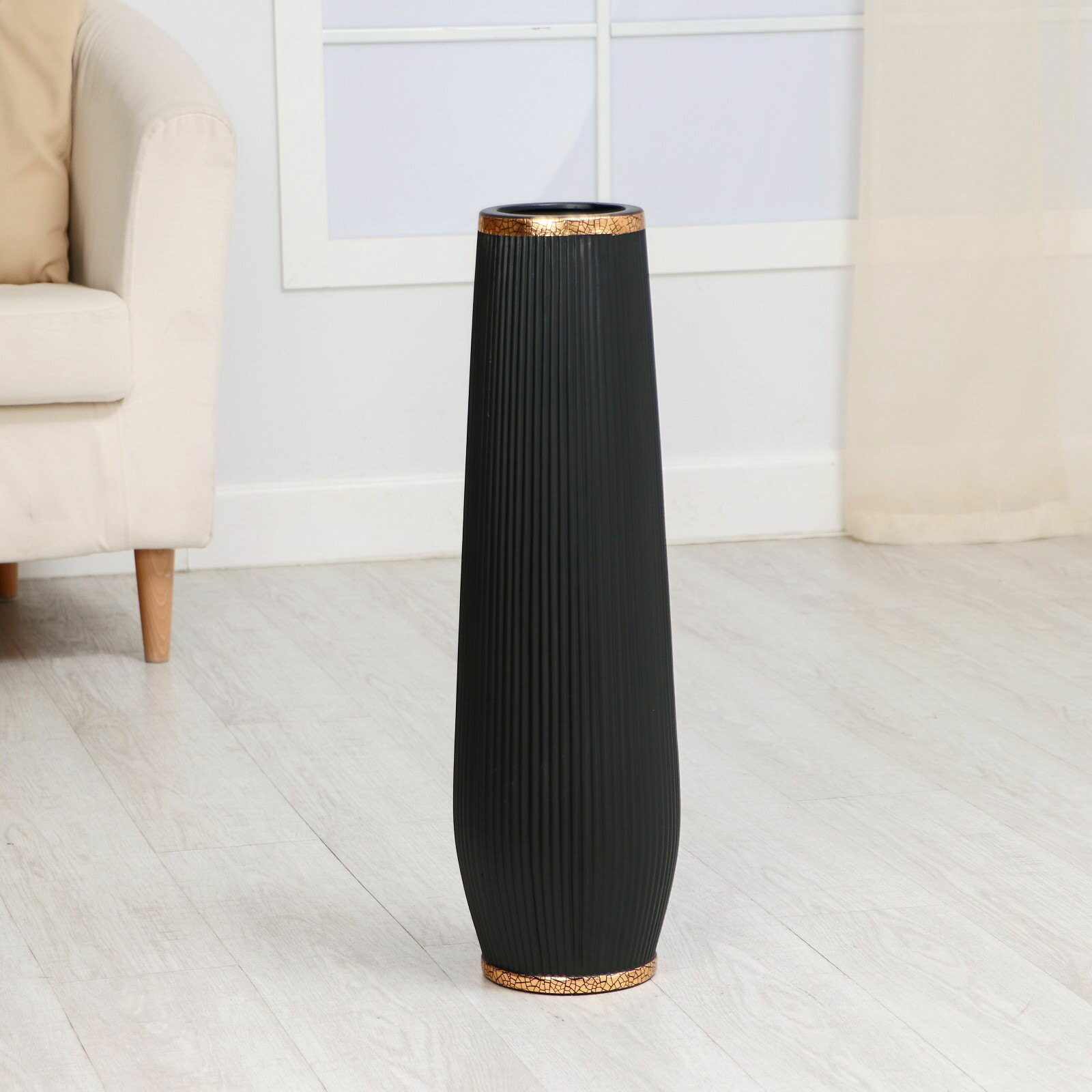 Ваза напольная "Мадлен", h=60 см, керамика, чёрная, текстура: с рельефом
