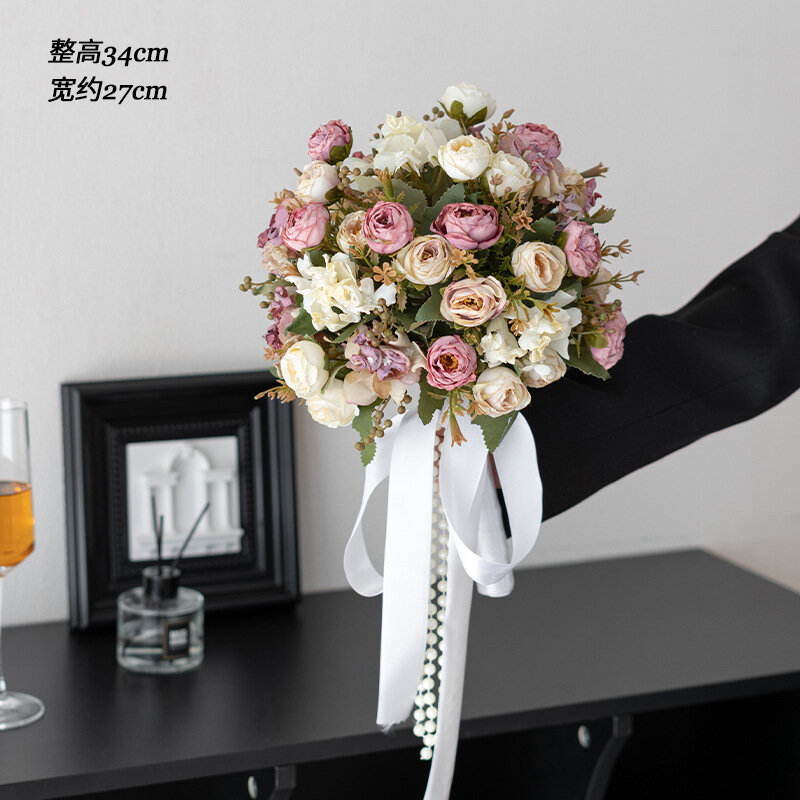 Европейский стиль легкой роскоши, высококачественные искусственные цветы, свадебный букет невесты, свидетельство о браке, ручные цветы, реалистичные цветы, декоративные аксессуары