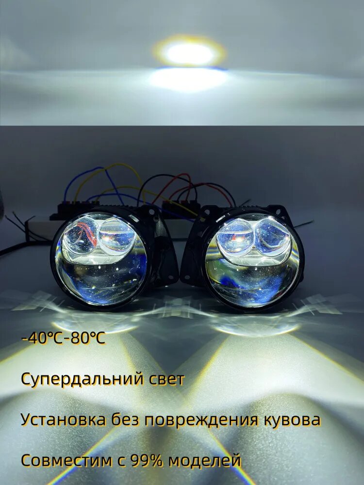 Модуль дальнего/ближнего света, арт. лазерные линзы для авто 3.0 , Лево руля, 12ьт, Установить машину без повреждения， универсальные светодиодные，Официальная гарантия, 2 шт.