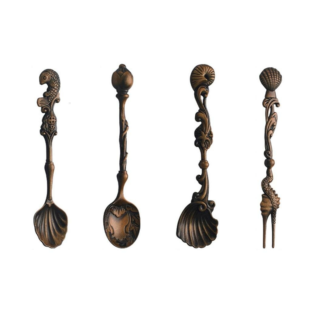 Антикварный набор ложек из цинкового сплава, красная патина