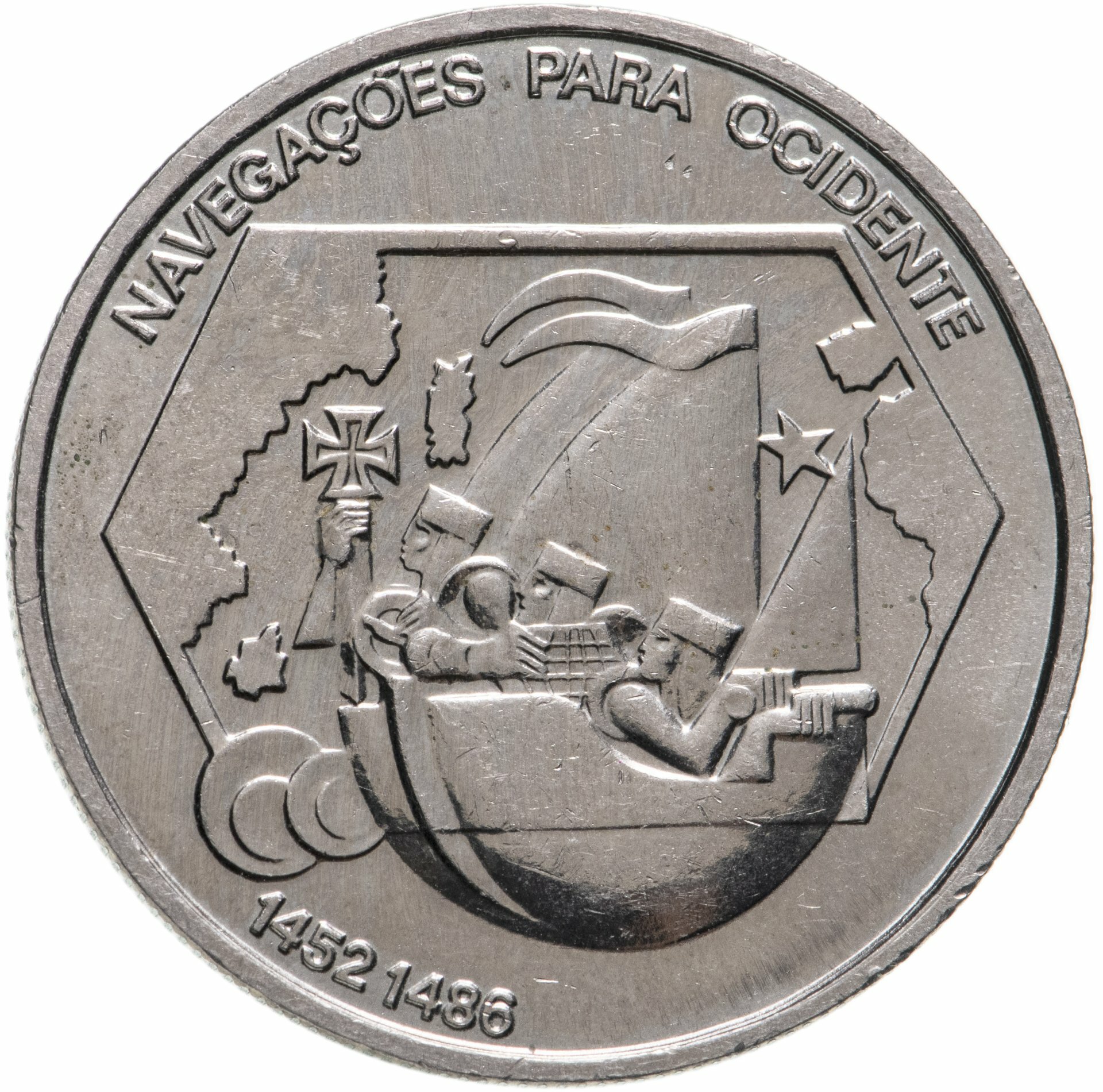 Португалия 200 эскудо escudos 1991 "Навигация на запад", Мельхиор медь-никель, в сохранности UNC