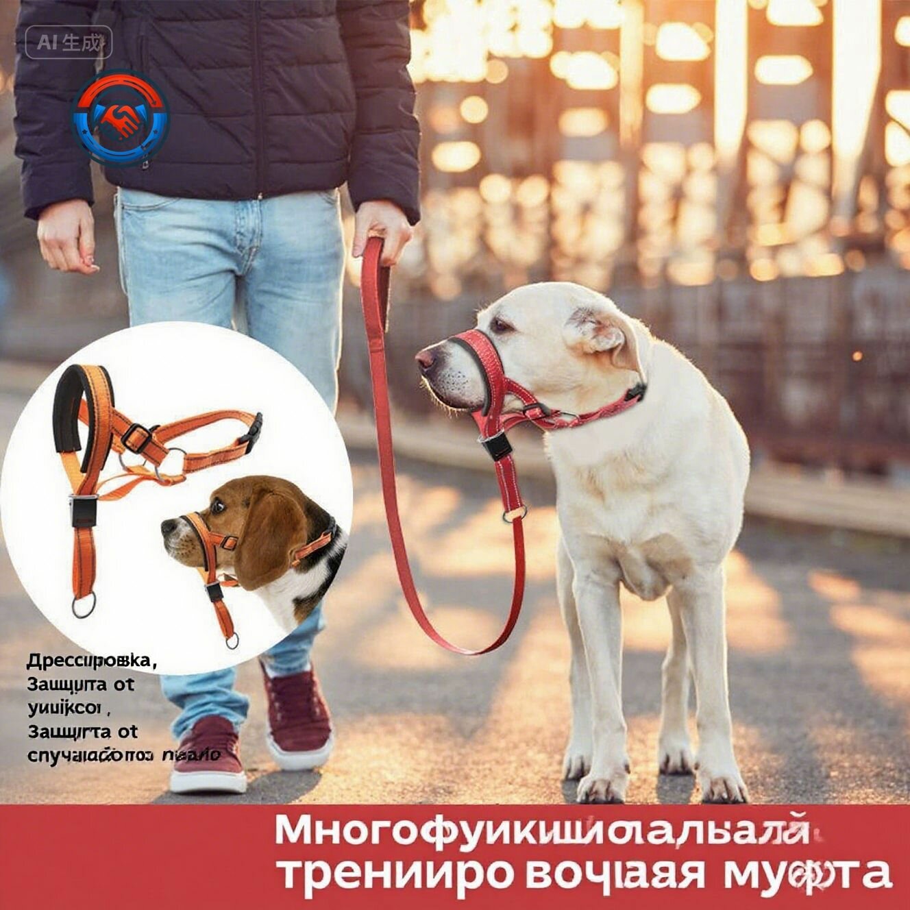 Намордник-недоуздок для собак, регулируемый анти-тянущий аксессуар с мягкой подкладкой и светоотражающей полосой, безопасный тренировочный контроль поведения на прогулке