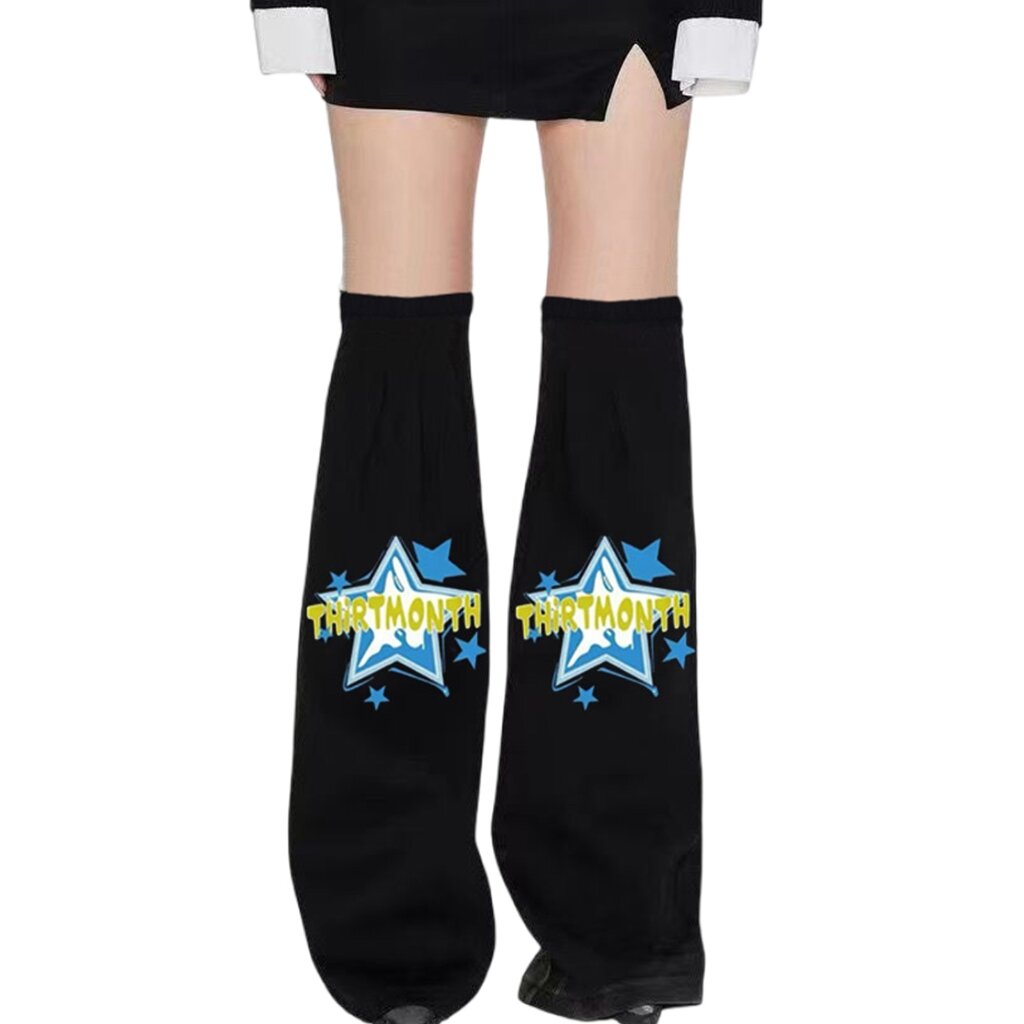 Женские субкультуры Панк, Черные джинсы Выше колен, Гетры с изображением звезд и букв, Расклешенные Мешковатые Гранжевые Чехлы для ног, Носки