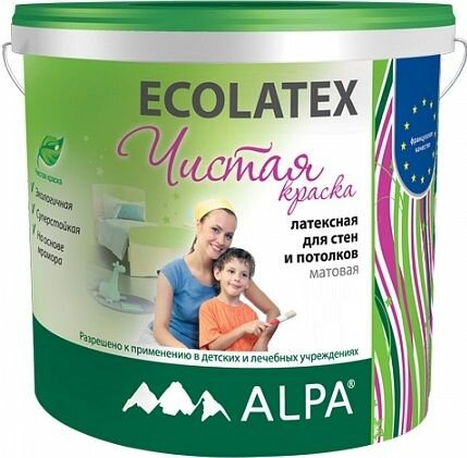 Краска для Стен и Потолков Ecolatex 2л Белая Alpa Латексная Чистая.