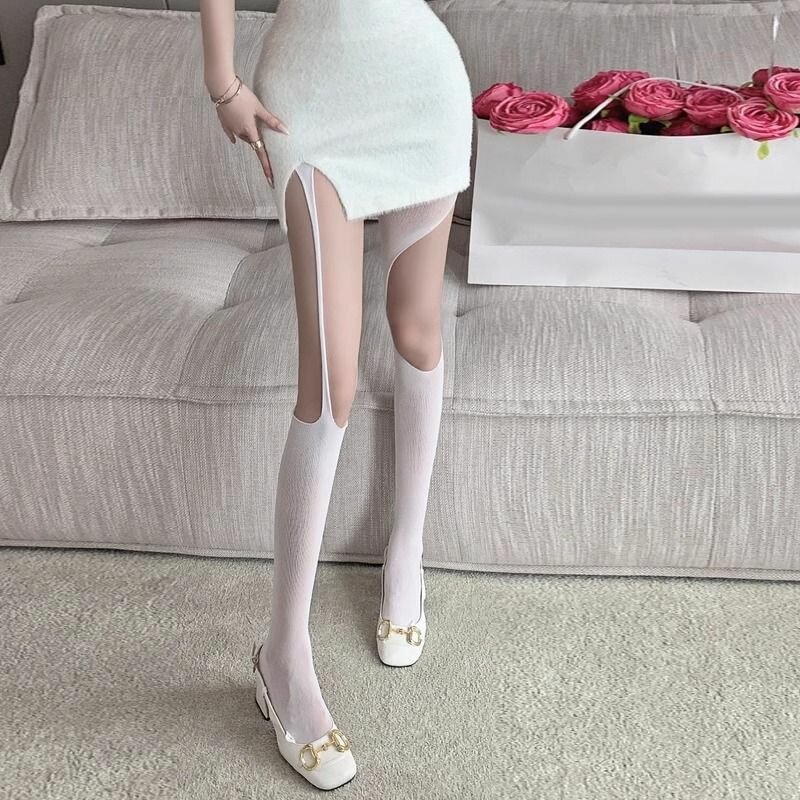 Черные шелковые асимметричные чулки с отверстиями Pure Desire, сетчатые чулки с подвязками, нерегулярные, тонкие, для весны и лета