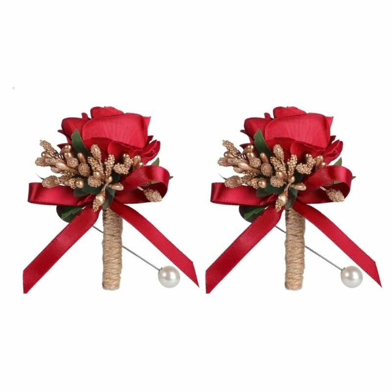 Свадебные бутоньерки из искусственных цветов, красный