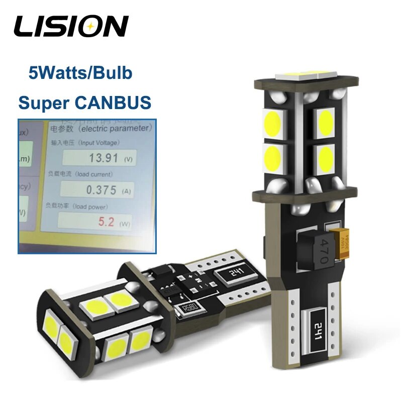2 шт. сильный автомобильный светодиодный сигнальный фонарь CANBUS T10 W5W 168 194 5 Вт/лампа AC12V 410LM белый для парковки, чтения карт, багажник