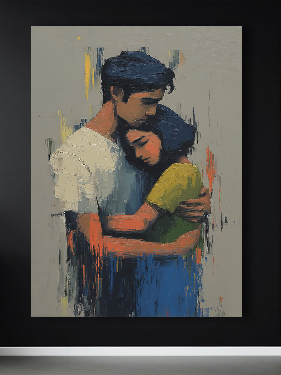 Картина на стену - "Любовная история мужчины и женщины, влюбленная парочка, романтика на холсте" , 50х70 см.