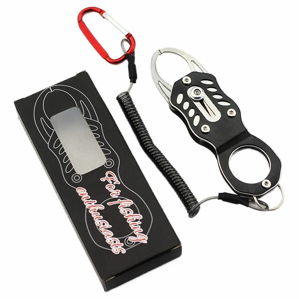 Захват челюстной Липгрип металлический нержавеющая сталь, с весами для рыбалки lipgrip красный с карабином