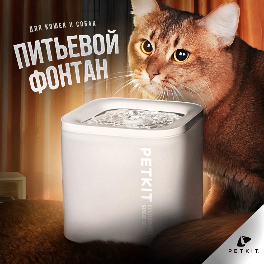 Питьевой фонтан PETKIT Eversweet Solo SE: бесшумный насос, 3-хслойная фильтрация, удобный уход.