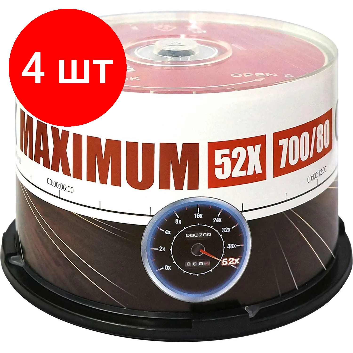 Комплект 4 упаковок, Носители информации CD-R, 52x, Mirex Maximum, Cake/50, UL120052A8B