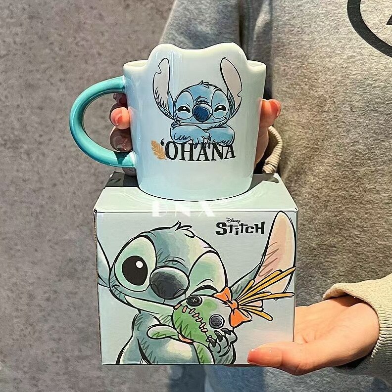 Кружка "Kawaii Disney Stitch", с ложкой и керамическая, 500мл, для всех любителей Disney