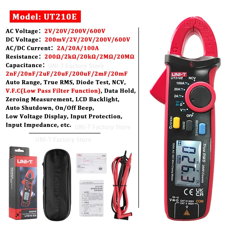 UNI-T UT210E Клещи измерительные, 200В, 600В, True RMS