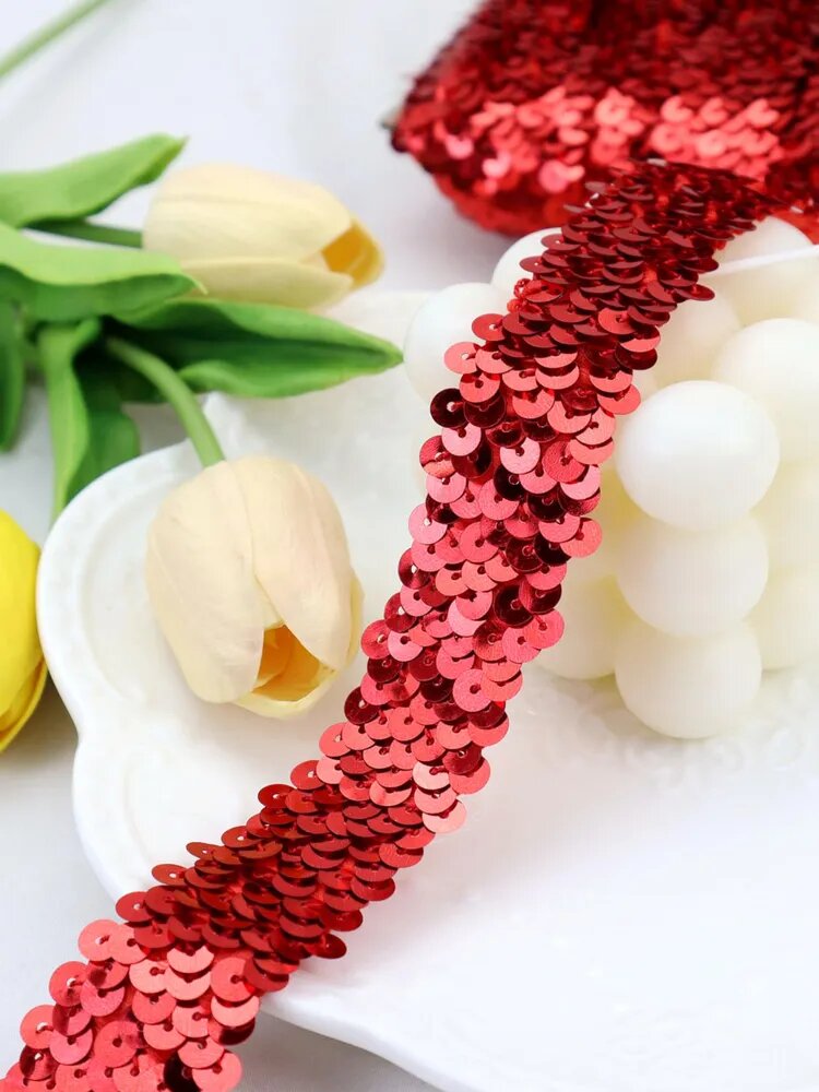 Тесьма с пайетками, красный, шир.2 см, уп. 3 м кружева для шитья, рукоделия и творчества