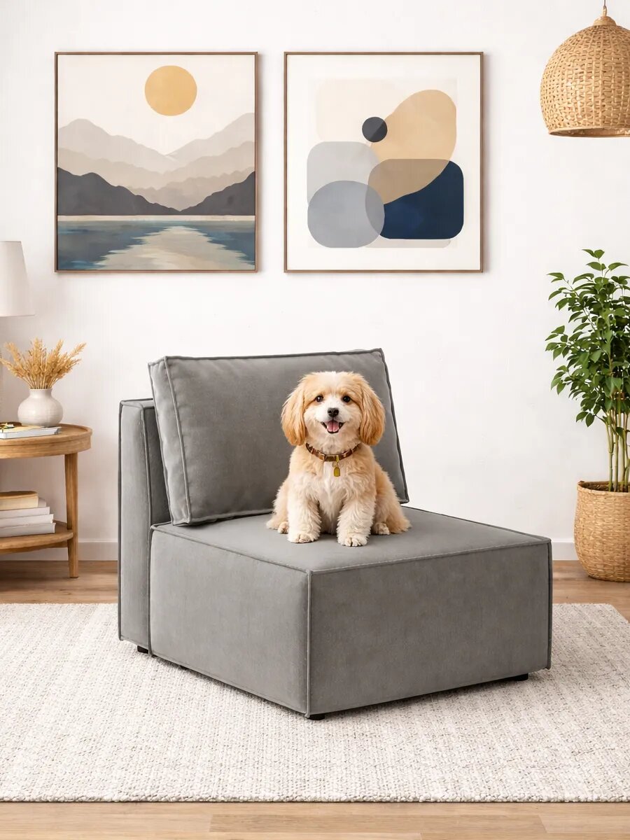 Диван модульный Гамма, Модуль-2, независимый пружинный блок, велюр серый