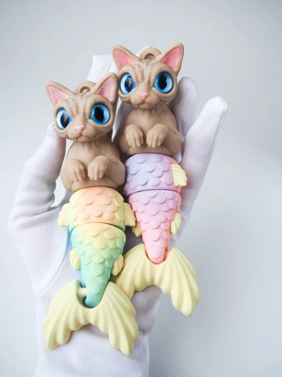 Подвижный брелок-игрушка "Кот-Сфинкс-Русалка", на сумку, 3Д, 17см