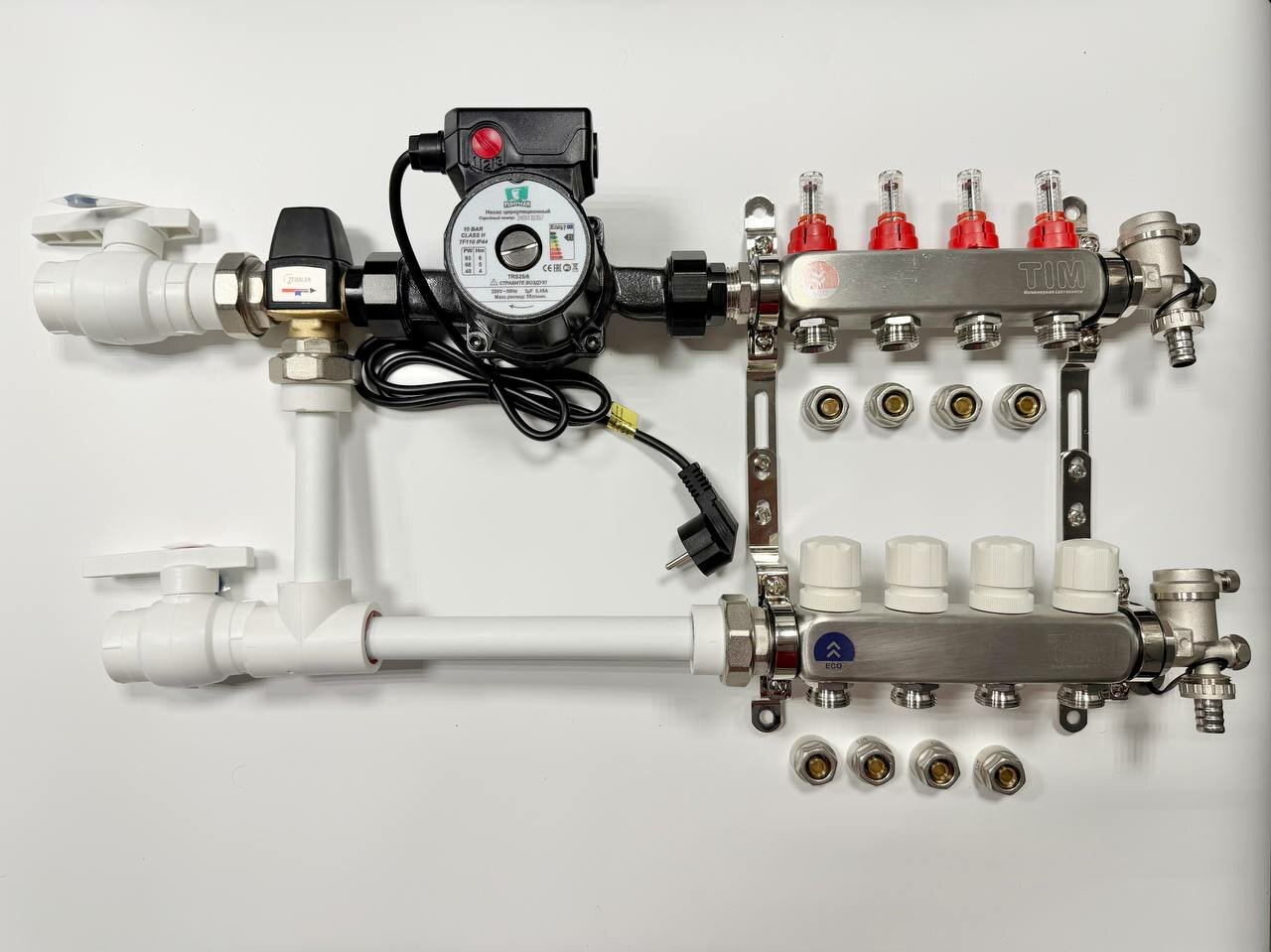 Комплект для водяного тёплого пола под 32 полипропилен Tim ЭКО на 4 выхода (до 50 м2)