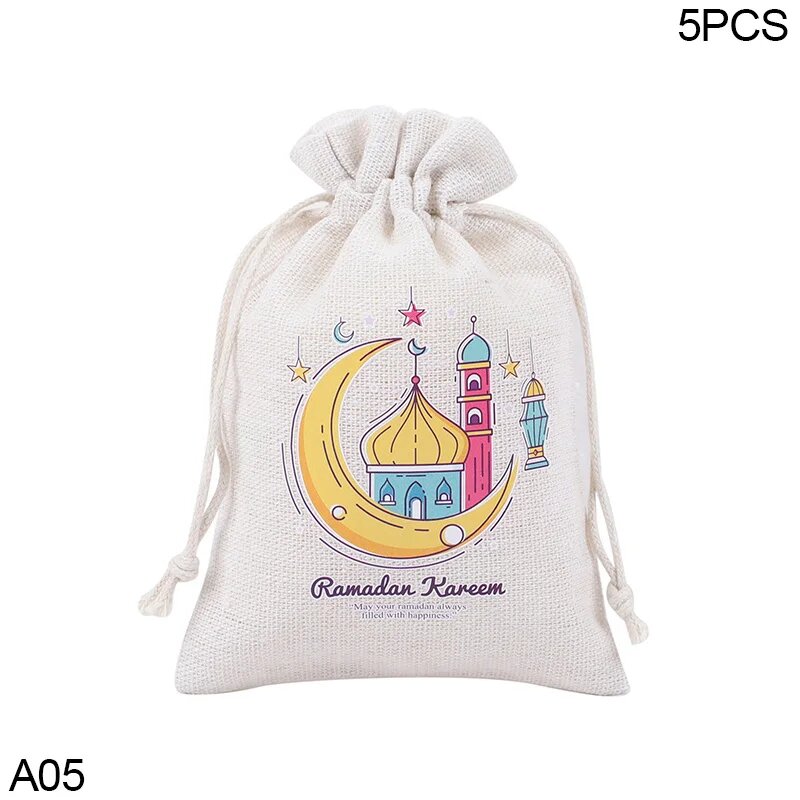 Набор Из 5 Тканевых Самозаклеивающихся Подарочных Пакетов Для Рамадана, Ид Мубарак, Исламских Праздников