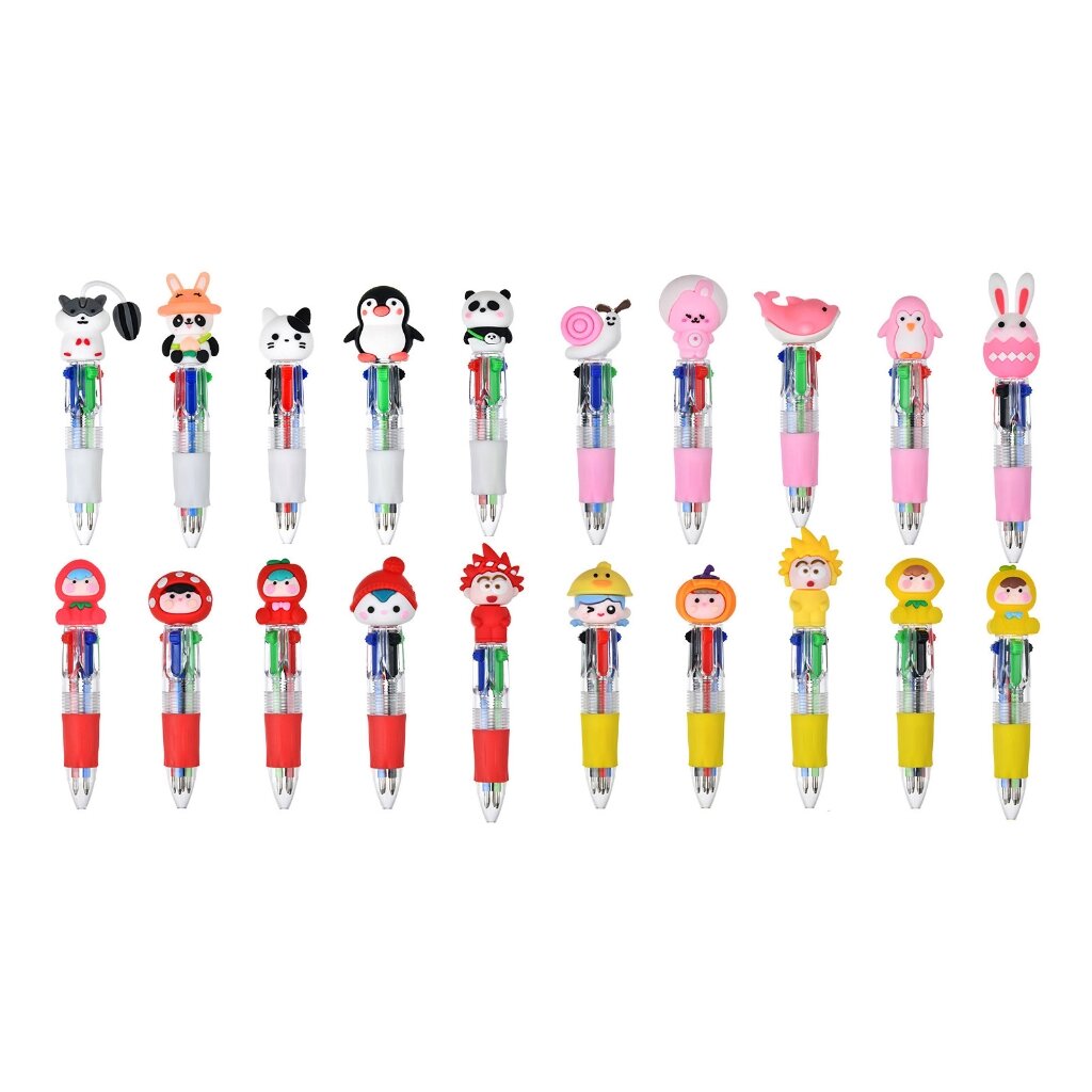Симпатичная мультяшная головка, четырехцветная ручка, мини-ручка, цветная шариковая ручка, смешанные волосы-упаковка из 20