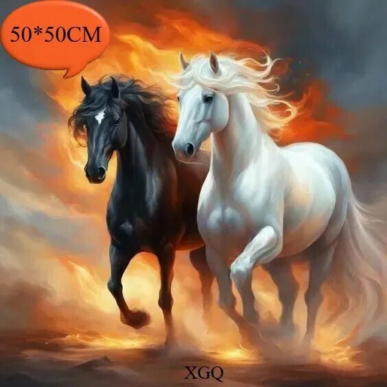 Алмазная мозаика "Две лошади" безрамочная, которая отлично подойдет для дома, декора, подарков. XGQ