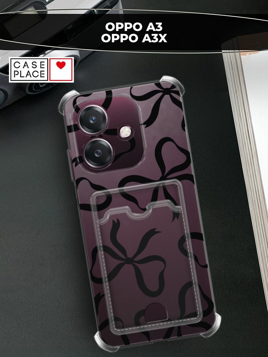 Чехол на Oppo A3/A3x (Оппо А3/A3x) с картой и принтом Черные бантики