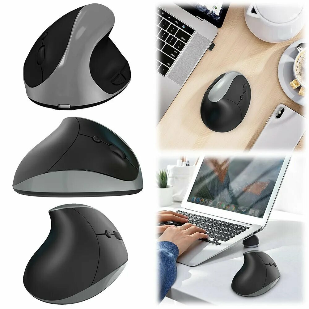 Milochic Игровая мышь беспроводная Беспроводная вертикальная мышь, 2,4 G вертикальный здоровый эргономичный дизайн, серый