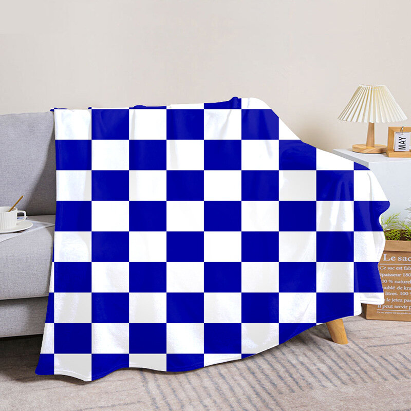 Плед из фланели в клетку Amazon, одеяло для дома, дивана, для кемпинга, теплое одеяло, мягкое, одиночное 70x100 синий