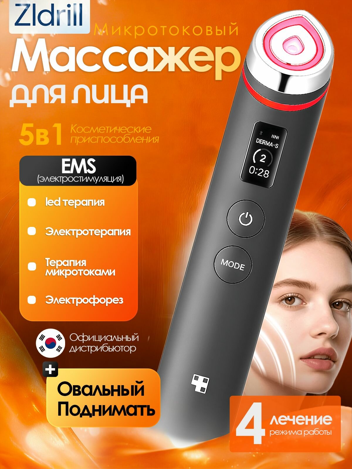 Микротоковый массажер для лица Medicube 5B1 с LED терапией, электростимуляцией и электрофорезом 4 рабочих режима Официальный дистрибьютор