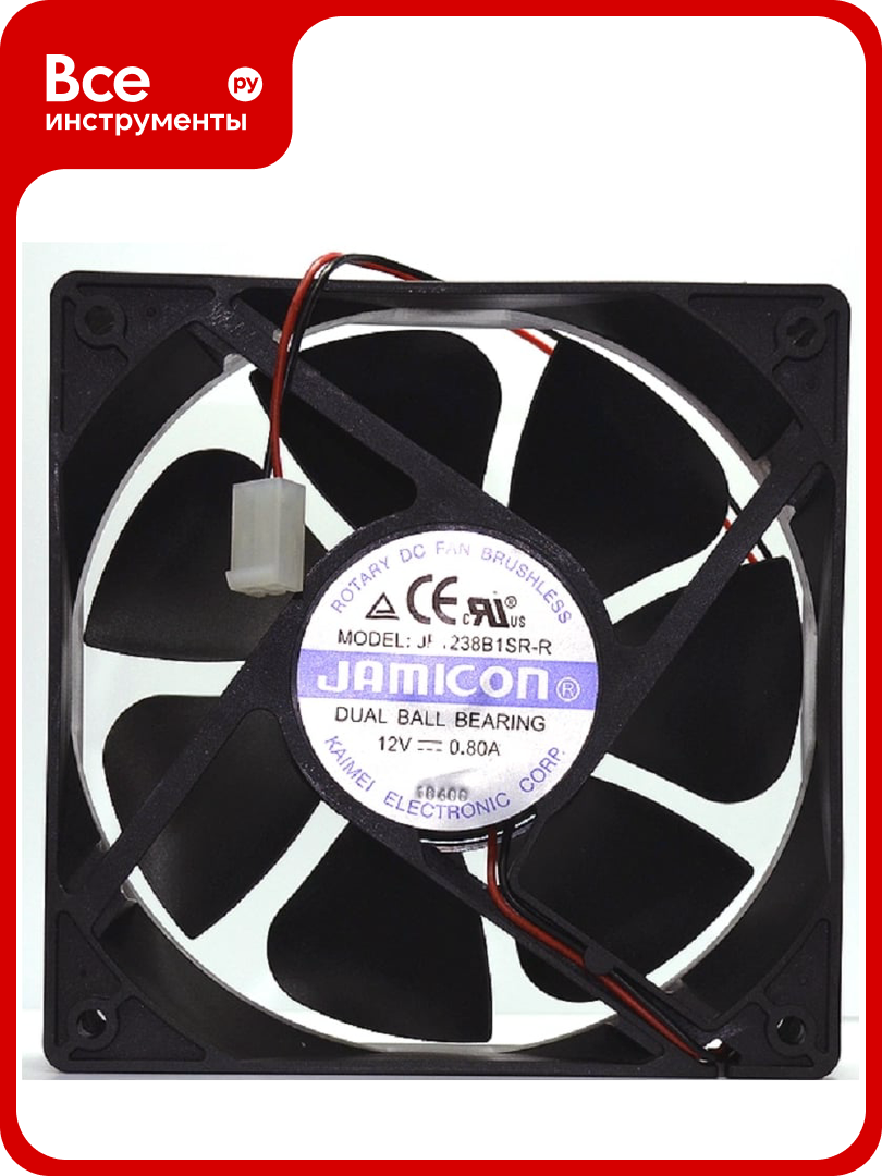 Вентилятор JAMICON JF1238B1SR-R (JF1238B1SR130C066R) (3200RPM) 12V/0,7A (120x120x38) B (подшипник) CFM135,8/dBA47,9 с разъемом 2 конт. MOLEX 5239-2(PHU-2) C00034860