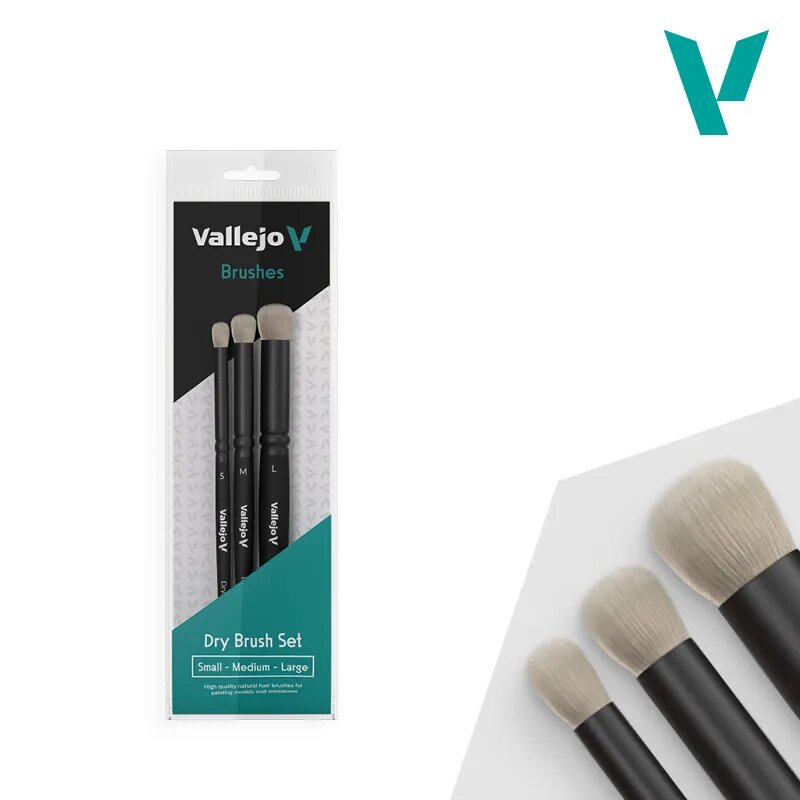 Кисти для моделирования New Vallejo Hobby Brushes-Dry Brush Set - Natural Hair (S, M & L) B07990