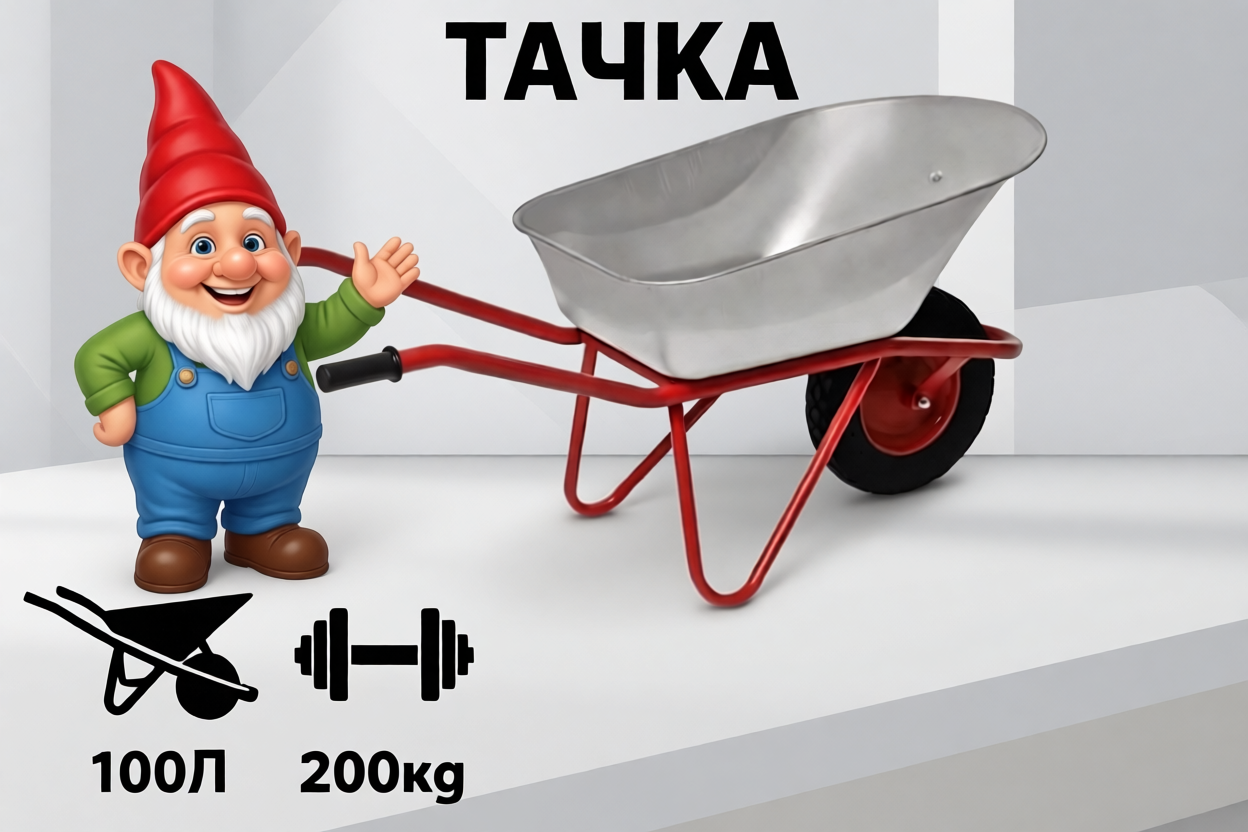 Тачка строительная садовая одноколёсная 100 л, 200 кг, оранжевая, БТМ, модель WB5009M1