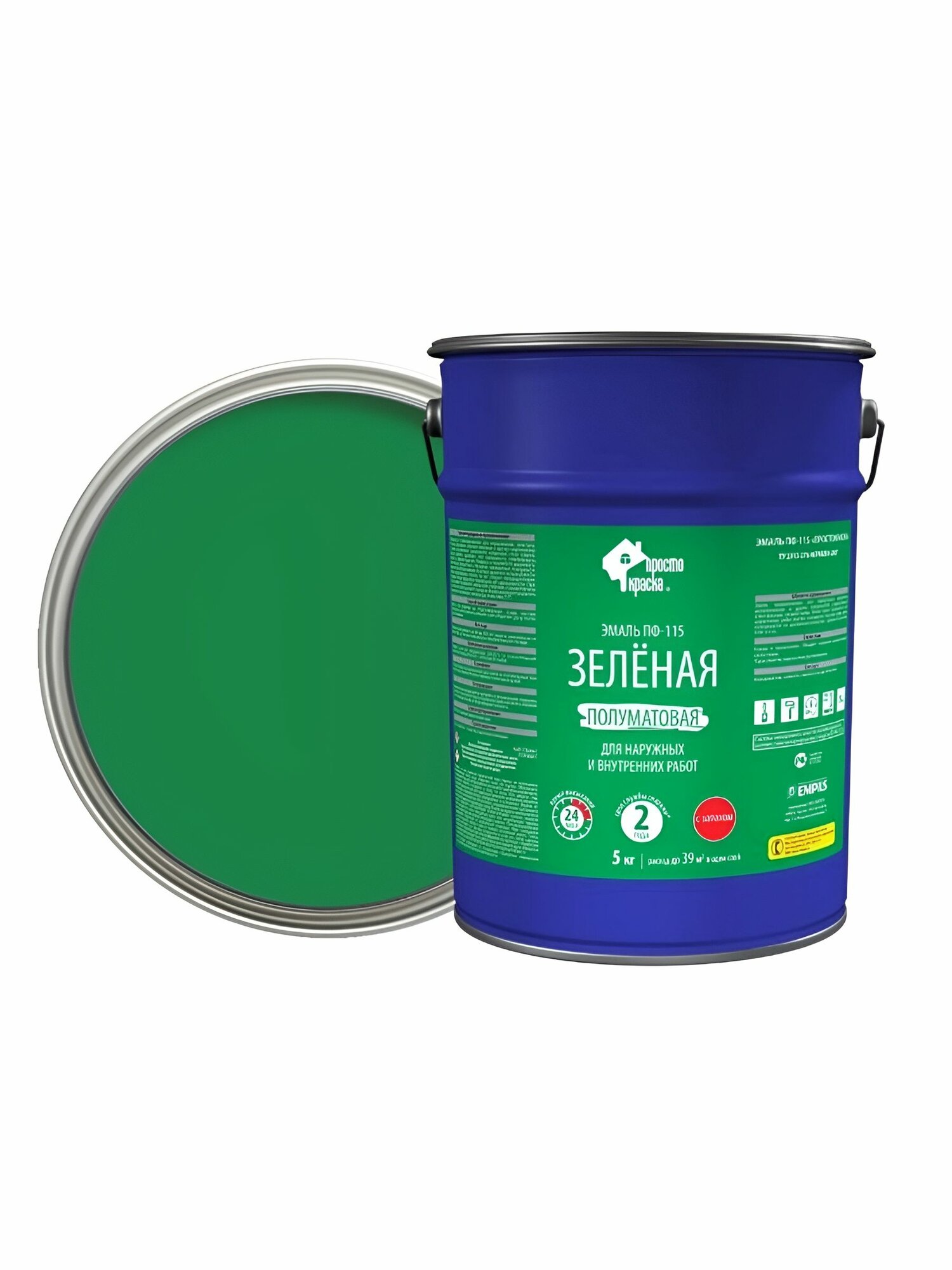 Эмаль ПФ-115 Простокраска полуматовая цвет зеленый 5 кг