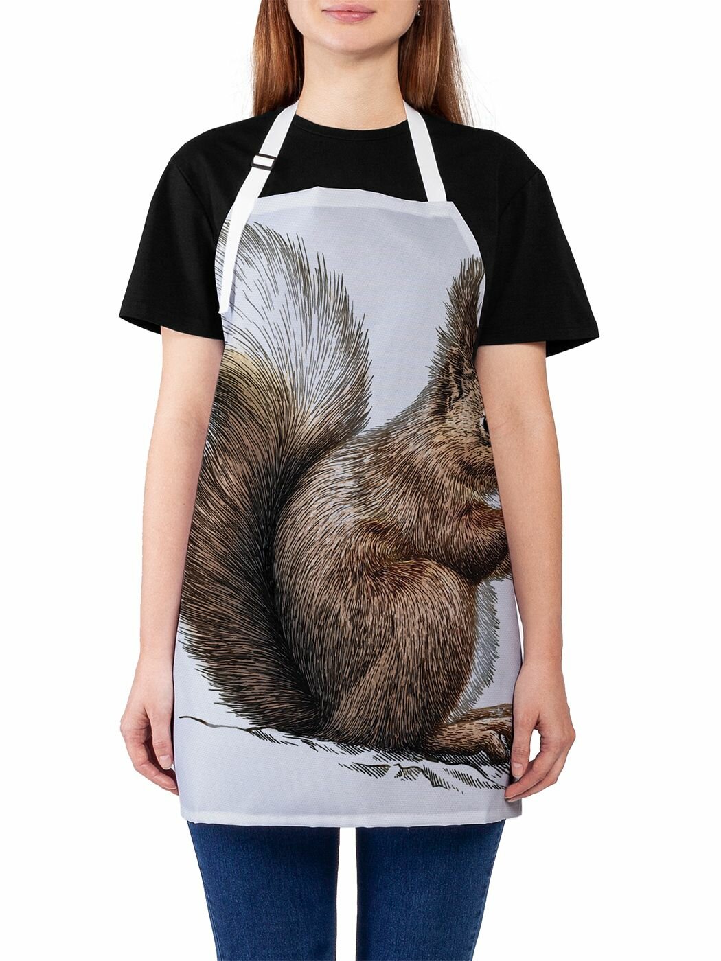 Фартук кухонный тканевый "Белка с орешком" 65х65х28 см, JoyArty