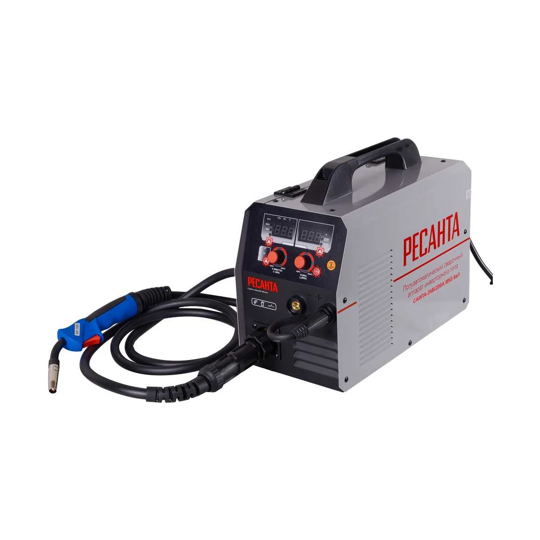 Сварочный аппарат Ресанта САИПА-24В/200А (MIG/MAG) 65/110, инверторный, MIG/MAG, MMA, 6.9 кВт, серый