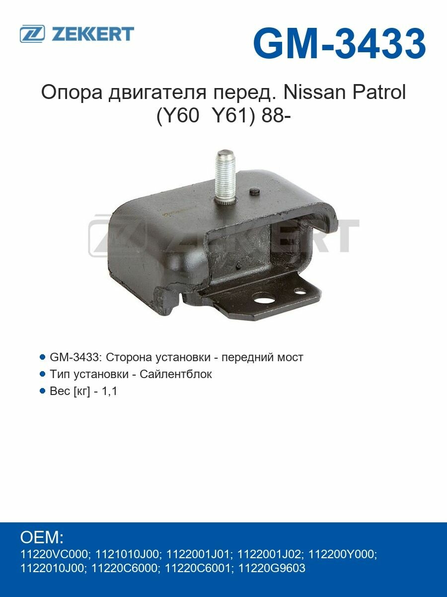 Zekkert Опора двигателя передняя Nissan Patrol (Y60 Y61) с 1988 года