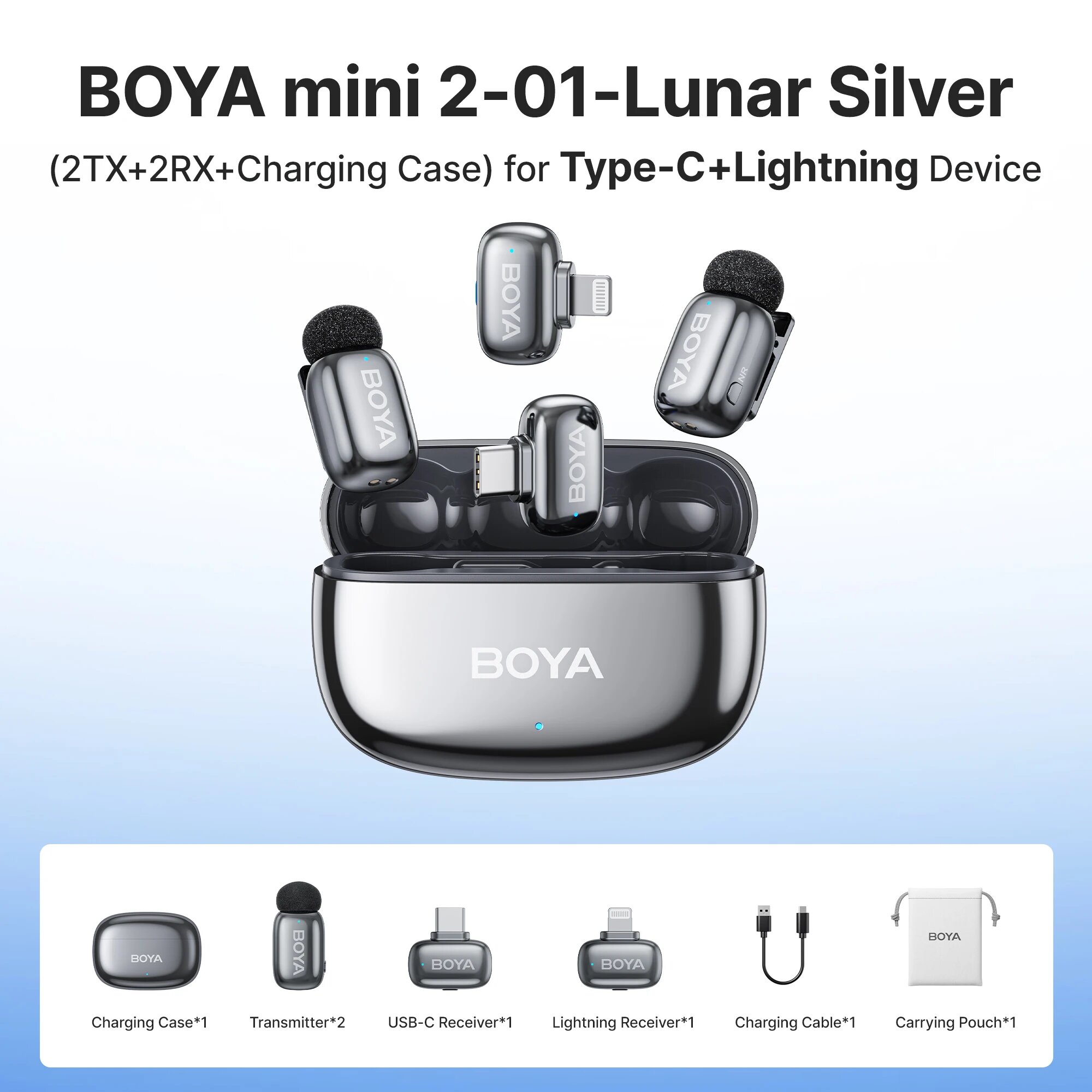 BOYA Mini 2 Беспроводной Лаvalier Микрофон mini 2-01-Sliver