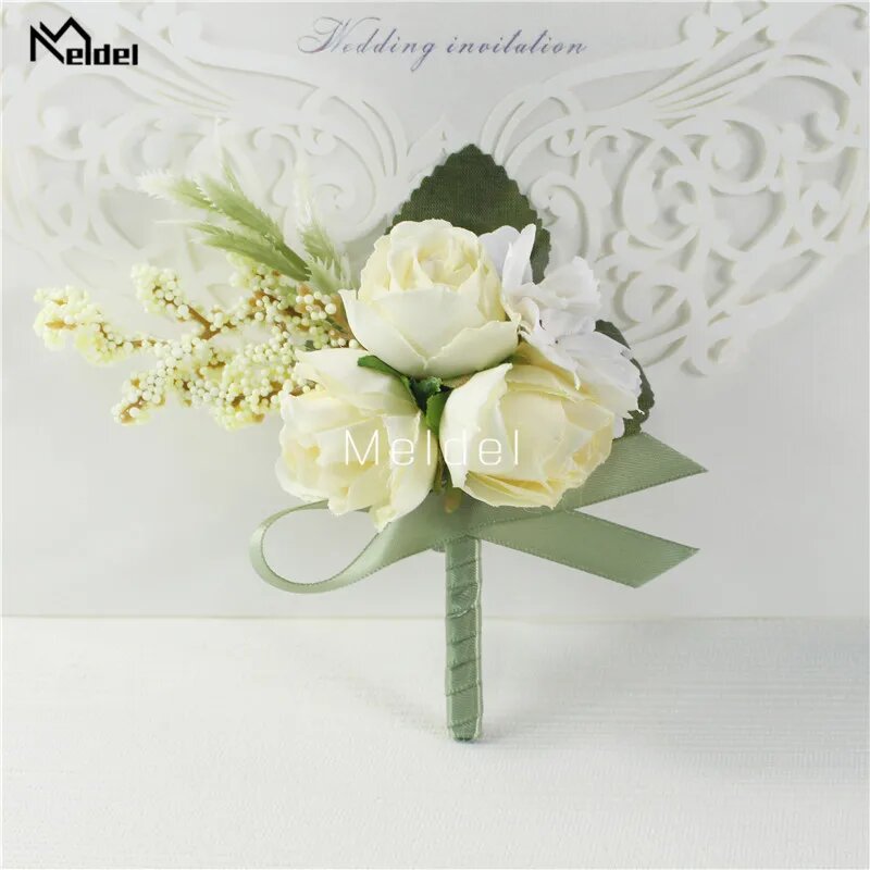 Бутоньерка Meldel шелк красный Белый, Boutonniere white A
