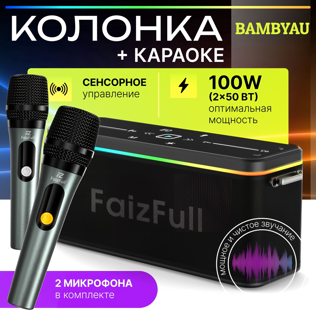 Колонка портативная / караоке система с двумя микрофонами / 100W