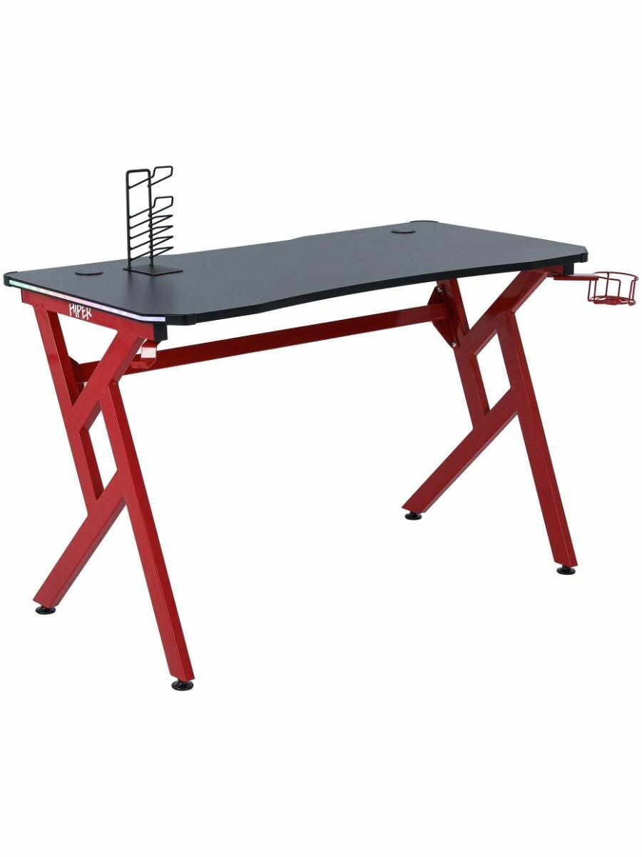 Стол компьютерный игровой Hiper Tempus HGTBL002, 120х60 см, RGB-подсветка, чёрный/красный