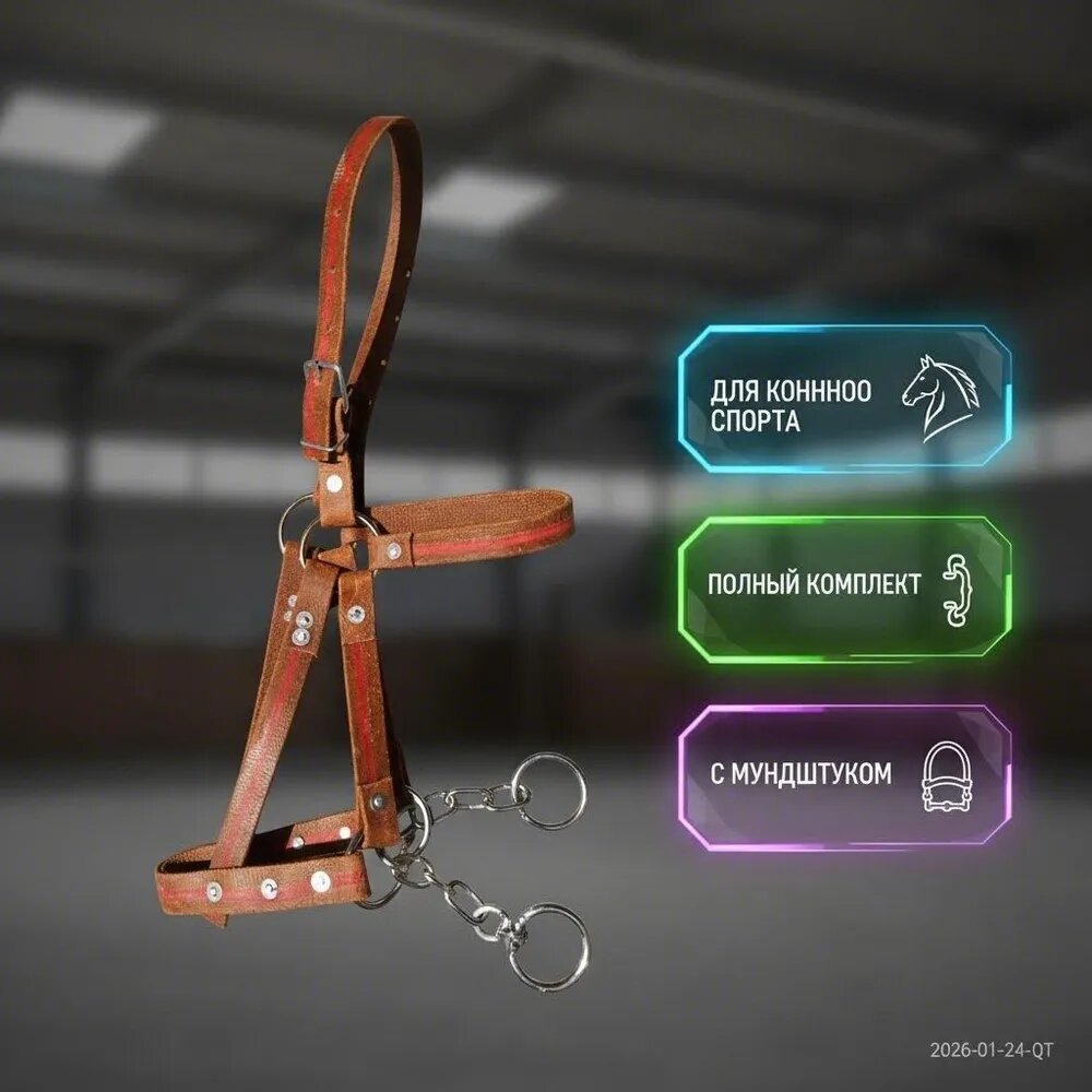 Уздечка для лошади в сборе с трензелем, амуниция для верховой езды