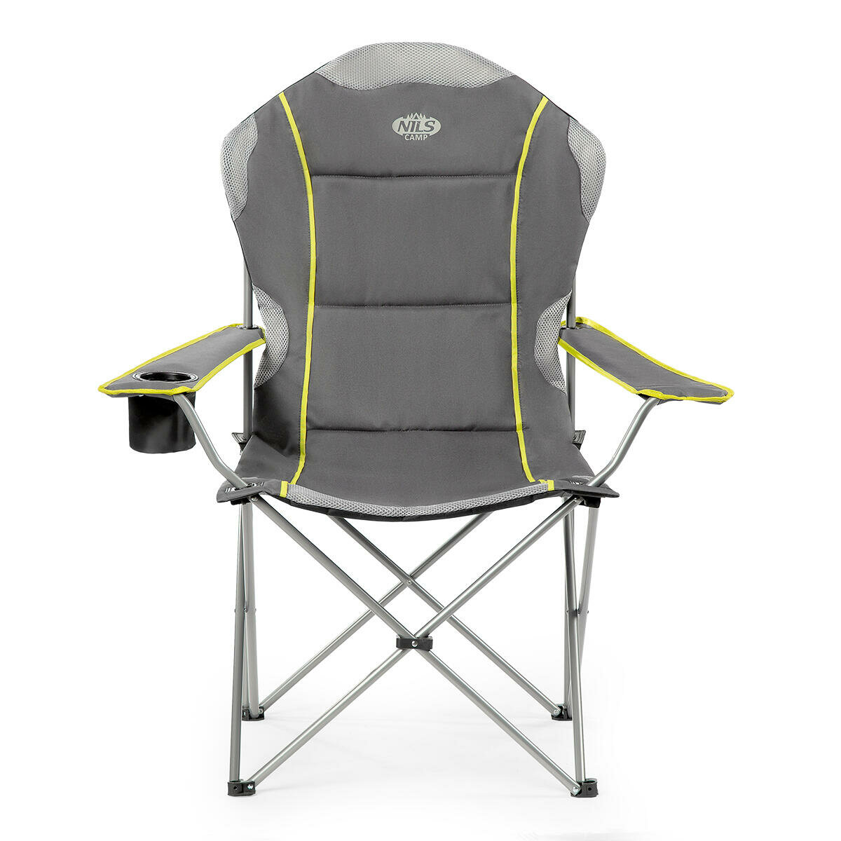 Decathlon Кемпинговый стул Nils Camp NC3080 - со стальным каркасом, макс. нагрузка до 130 кг, складной. Цвет серый/желтый