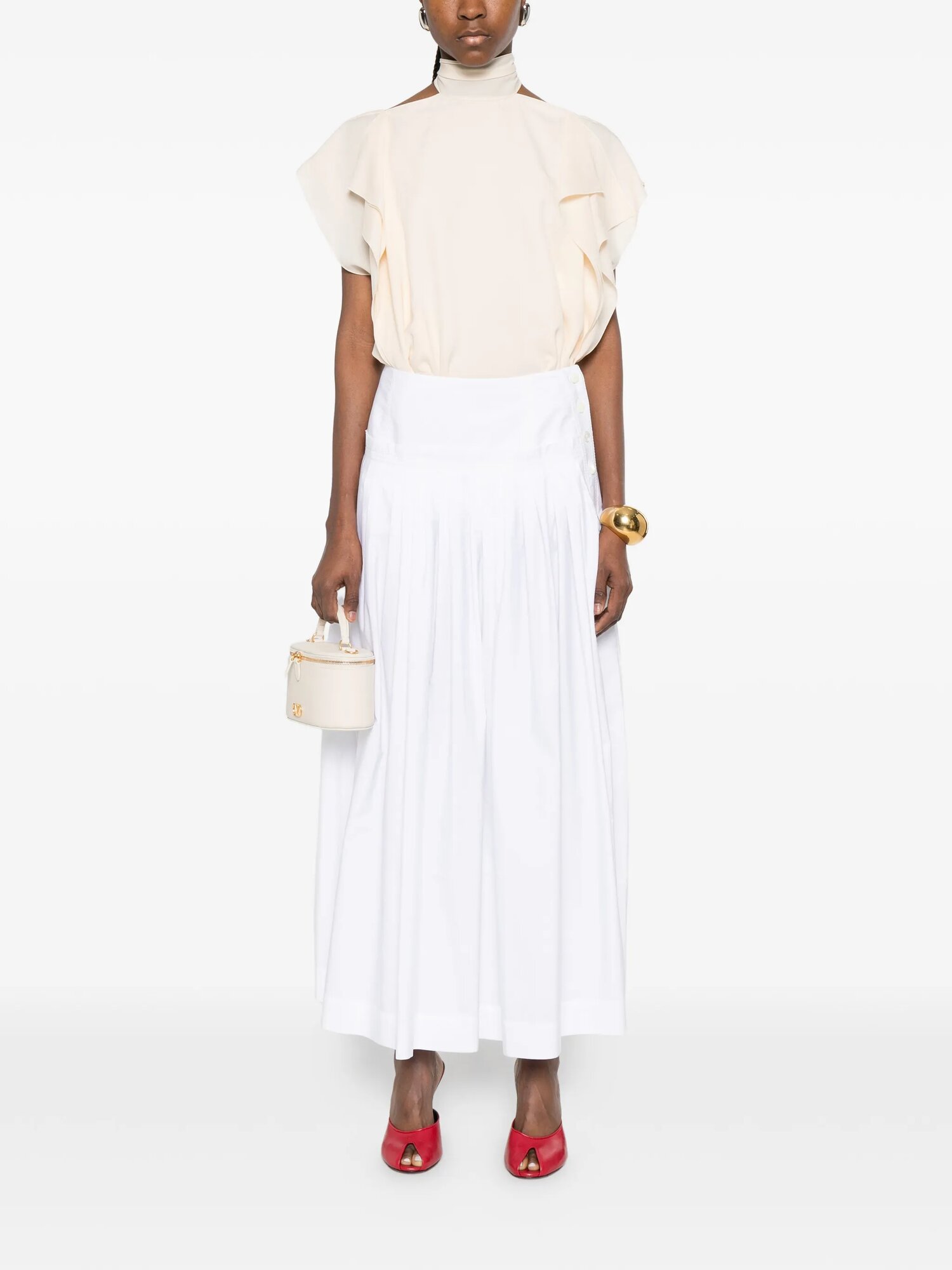 Юбка Lanvin Pleated buttoned maxi skirt, размер 36, бежевый/белый — фото 1