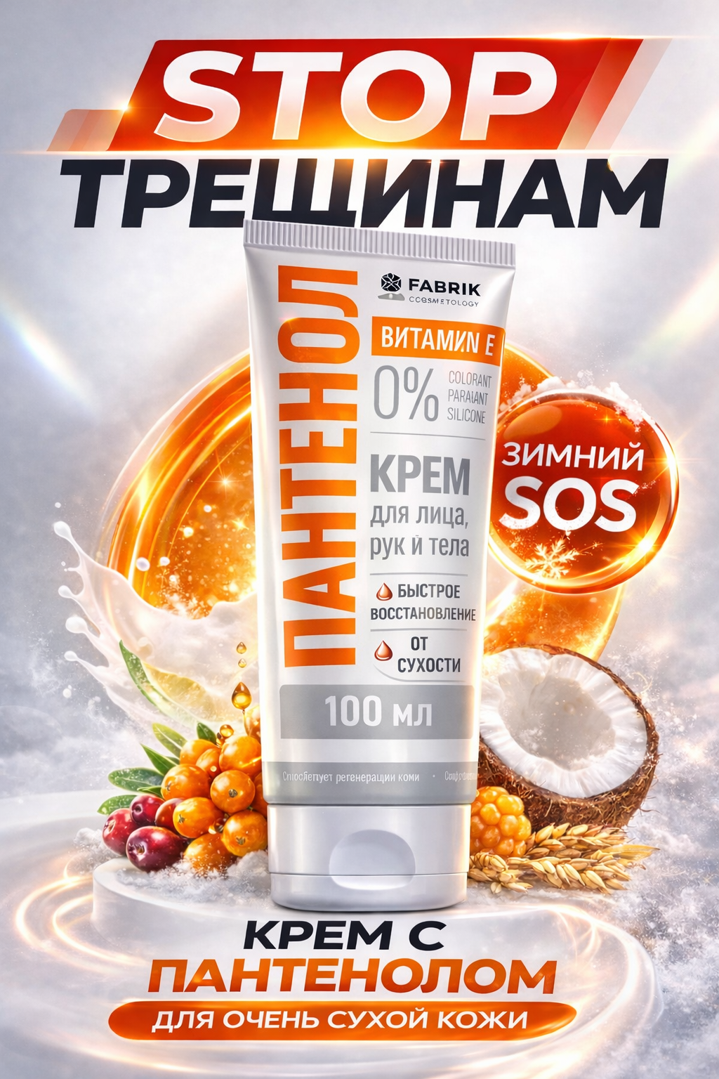 Крем для лица, рук и тела Fabrik Cosmetology, с пантенолом, 100 мл