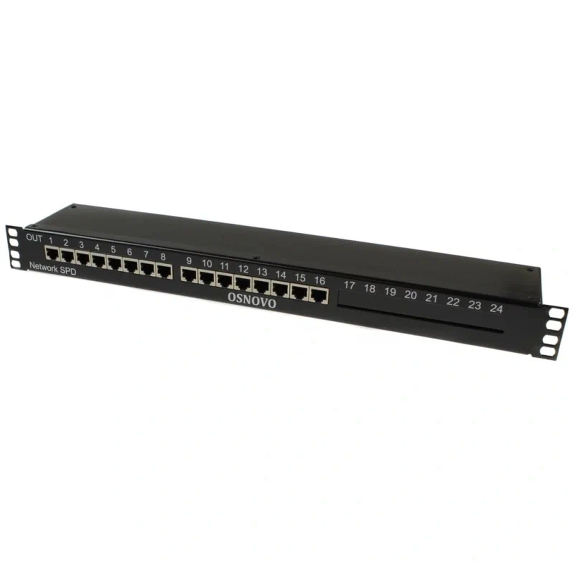 Грозозащита Osnovo SP-IP16/1000PR, для локальной сети, 16-портовая, Ethernet, PoE, 1U, черная