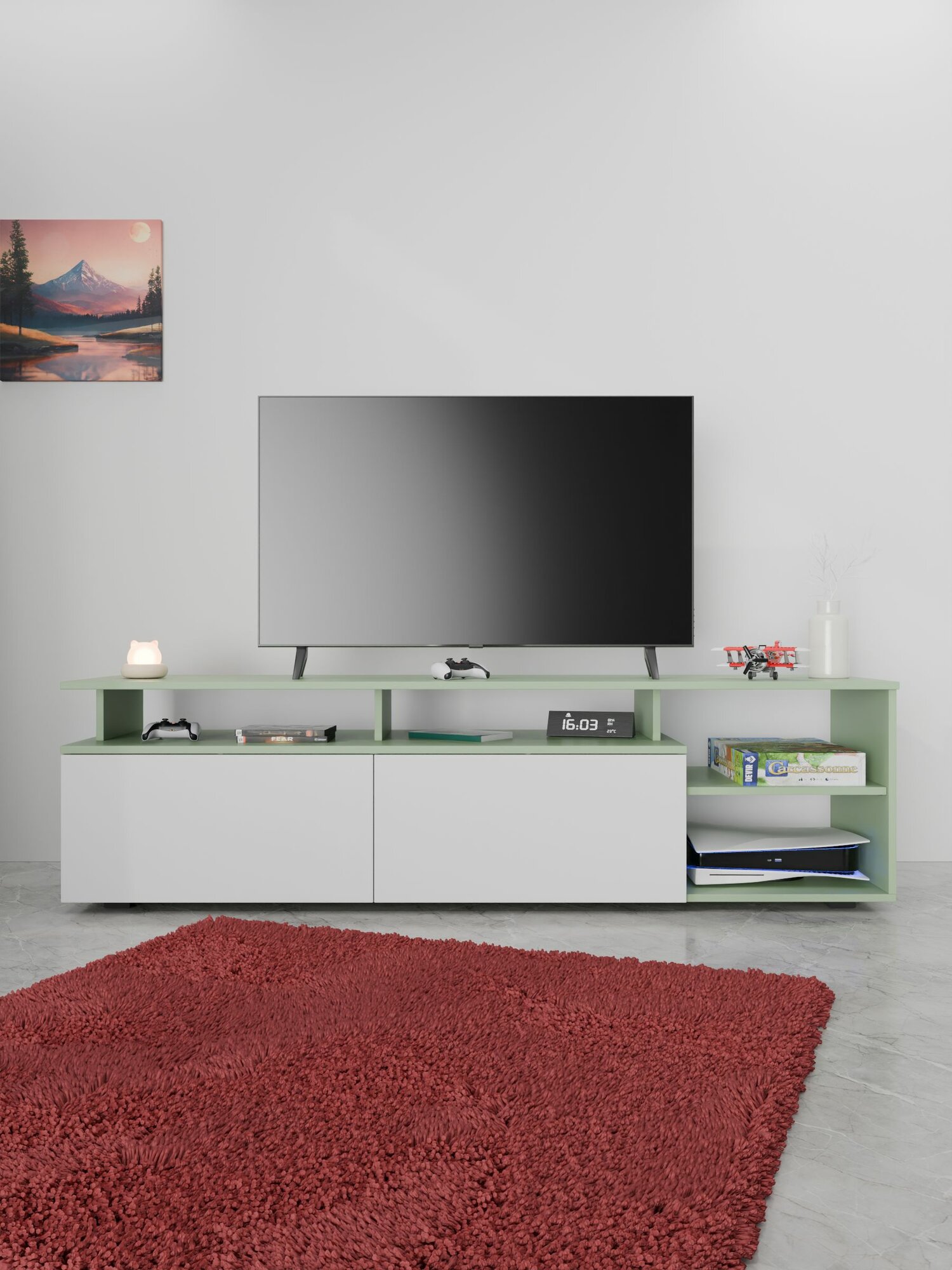 Изумлит Тумба под телевизор напольная слайд 170х47х42.2 см, мятный-белый