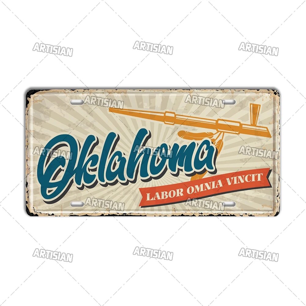 Металлическая табличка Oklahoma, Labor Omnia Vincit, Цвет: 1163