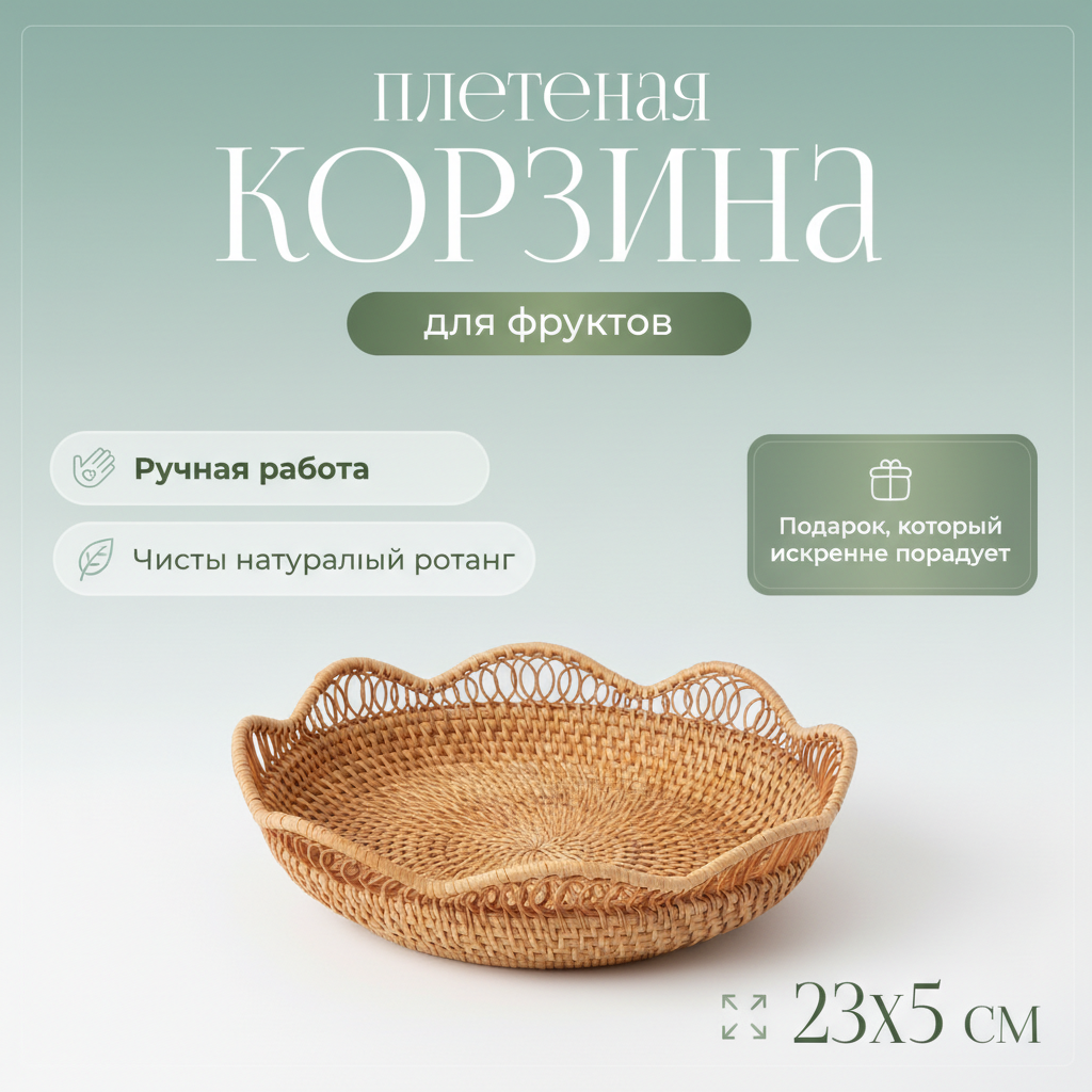 Корзина "Виноградные Лозы", ручная работа, плетеная, ивовая лоза, 23 см x 23см x 5 см