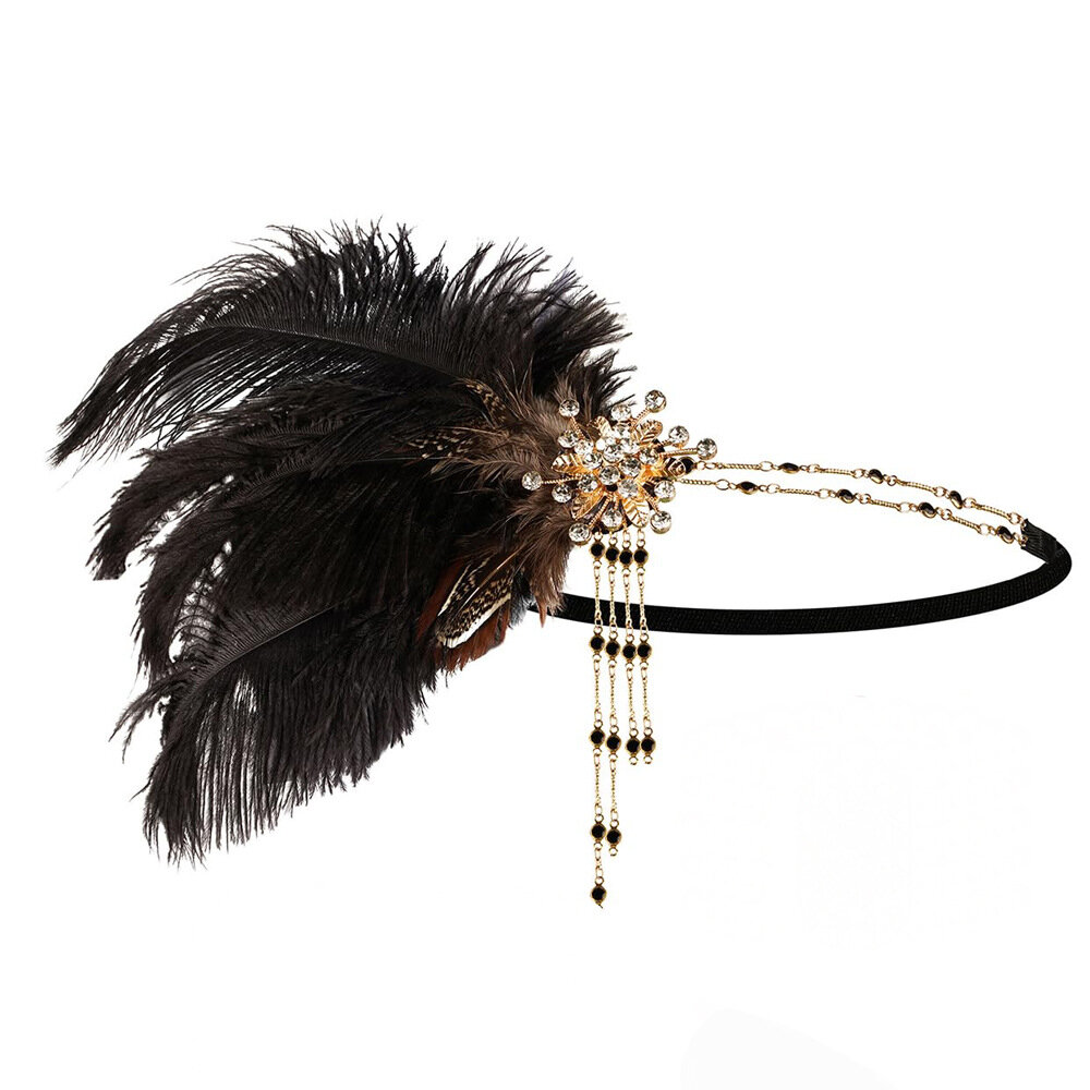 Аксессуары для девушек в стиле флаппер 1920-х годов: винтажная повязка на голову с перьями в стиле Гэтсби, украшение для волос для вечеринок и балов.