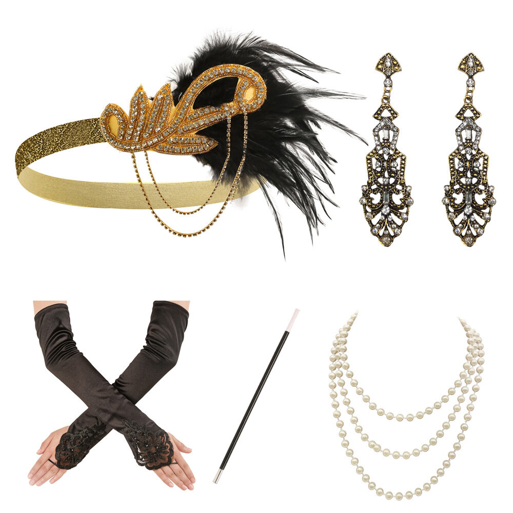 Женский головной убор для маскарада в стиле 1920-х годов, повязка на голову с перьями в стиле флаппер, аксессуар для вечеринки в стиле Гэтсби.