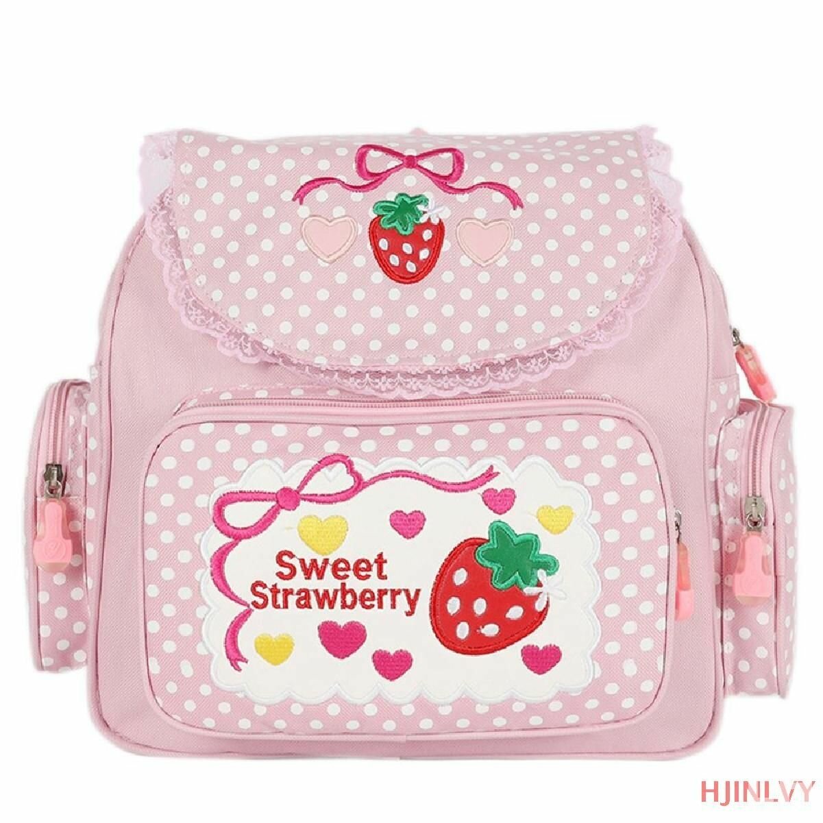 Эксклюзивный подростковый рюкзак для колледжа с вышитой клубникой Kawaii Travel Daypack